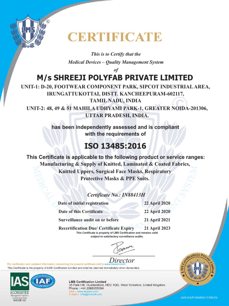 ISO 13485 Certification for Shreeji Polyfab | PDF | Business | Finance ...