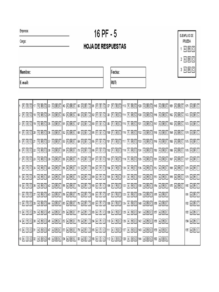 Test 16PF 5 Hoja de Respuestas - IMPRIMIR | PDF
