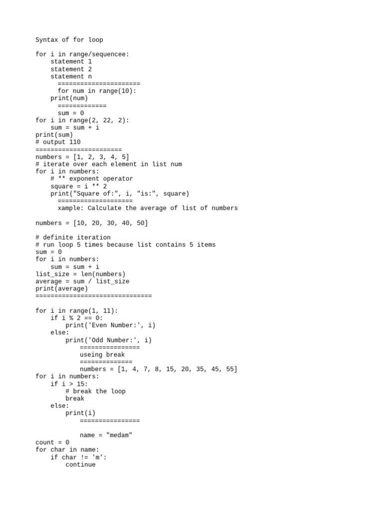 For Loop In Python Pdf Mathematics Computing