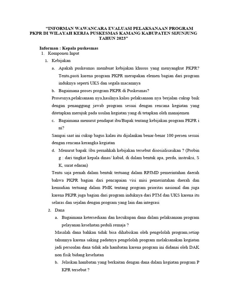 Wawancara PKPR | PDF