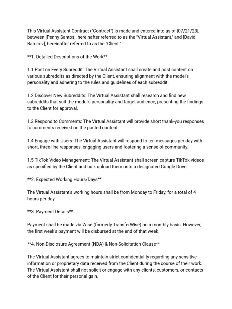 Virtual Assistant Contract Template | PDF | Non Disclosure Agreement ...