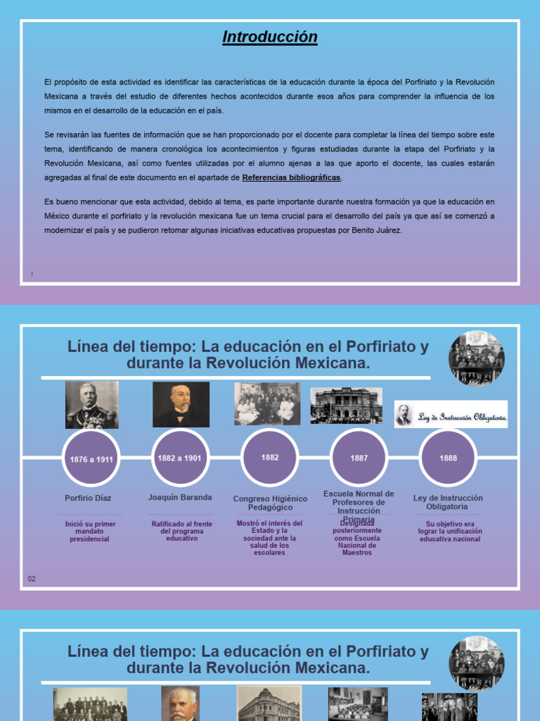 Línea Del Tiempo La Educación en El Porfiriato y Durante La Revolución Mexicana | PDF