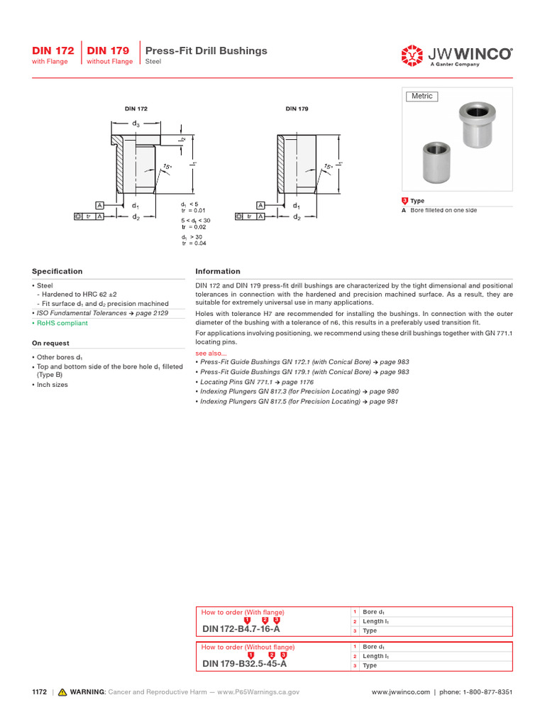 Press-Fit Drill Bushings: DIN 179 DIN 172 | PDF | Technology & Engineering