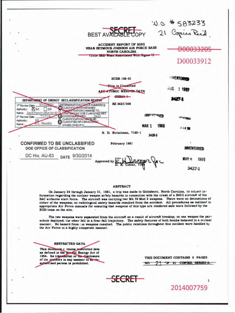 H.D. Bickelman, "Accident Report On B-52G Near Seymour Johnson Air ...