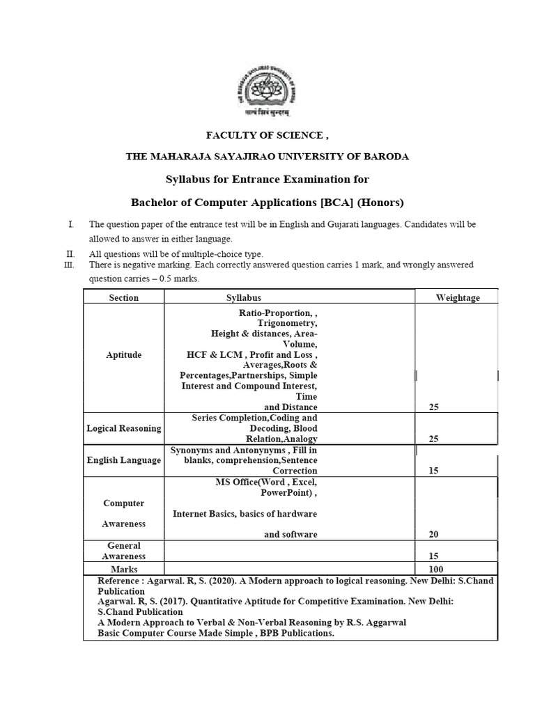 Bca-Entrance Test Syllabus+sample Questions | PDF