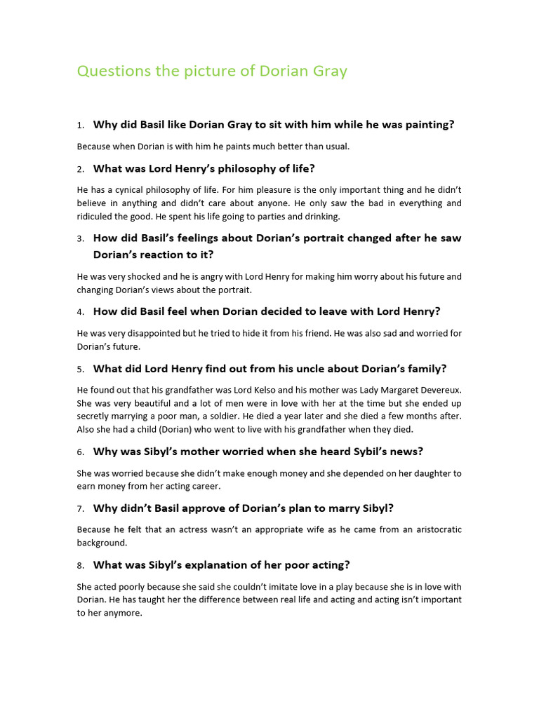 Dorian Gray: Key Questions & Answers | PDF | The Picture Of Dorian Gray