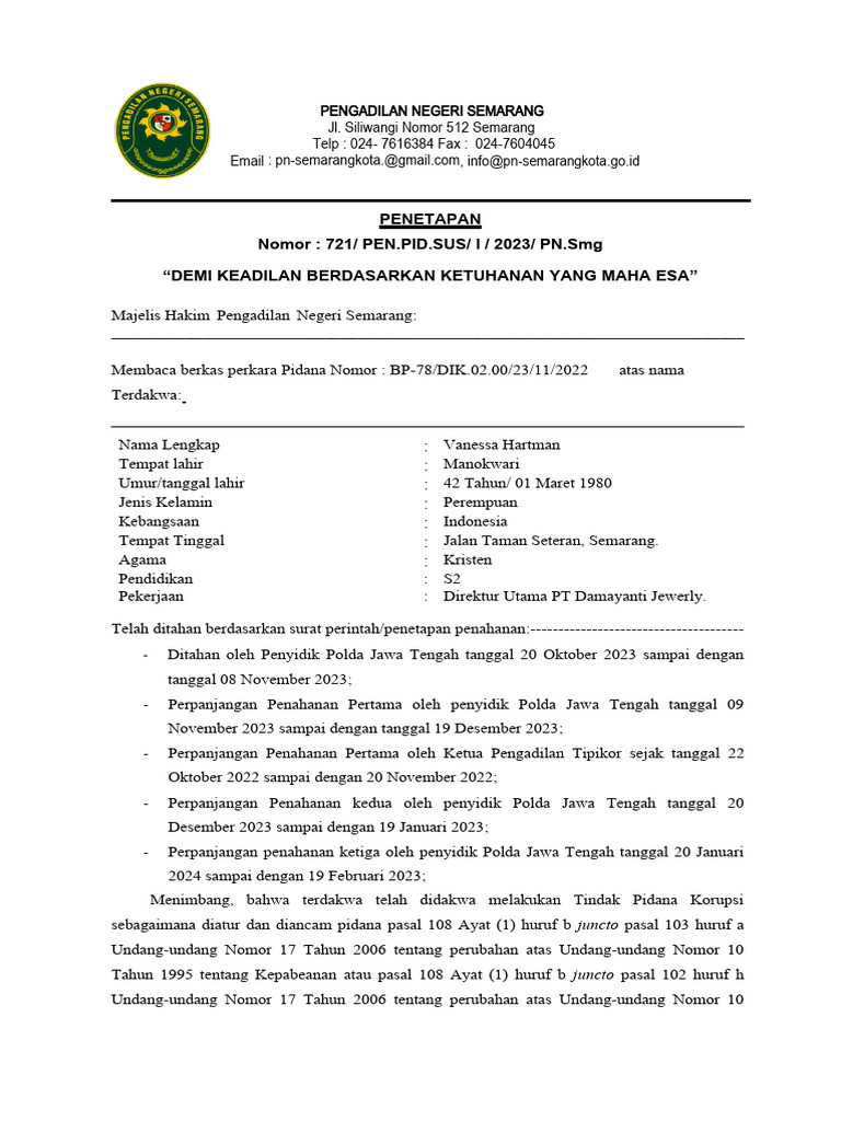 PENETAPAN PENAHANAN PENGADILAN FINAL | PDF