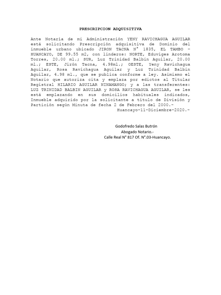 Modelo de Edicto de Publicacion Notarial | PDF | Derecho | Hogar ...