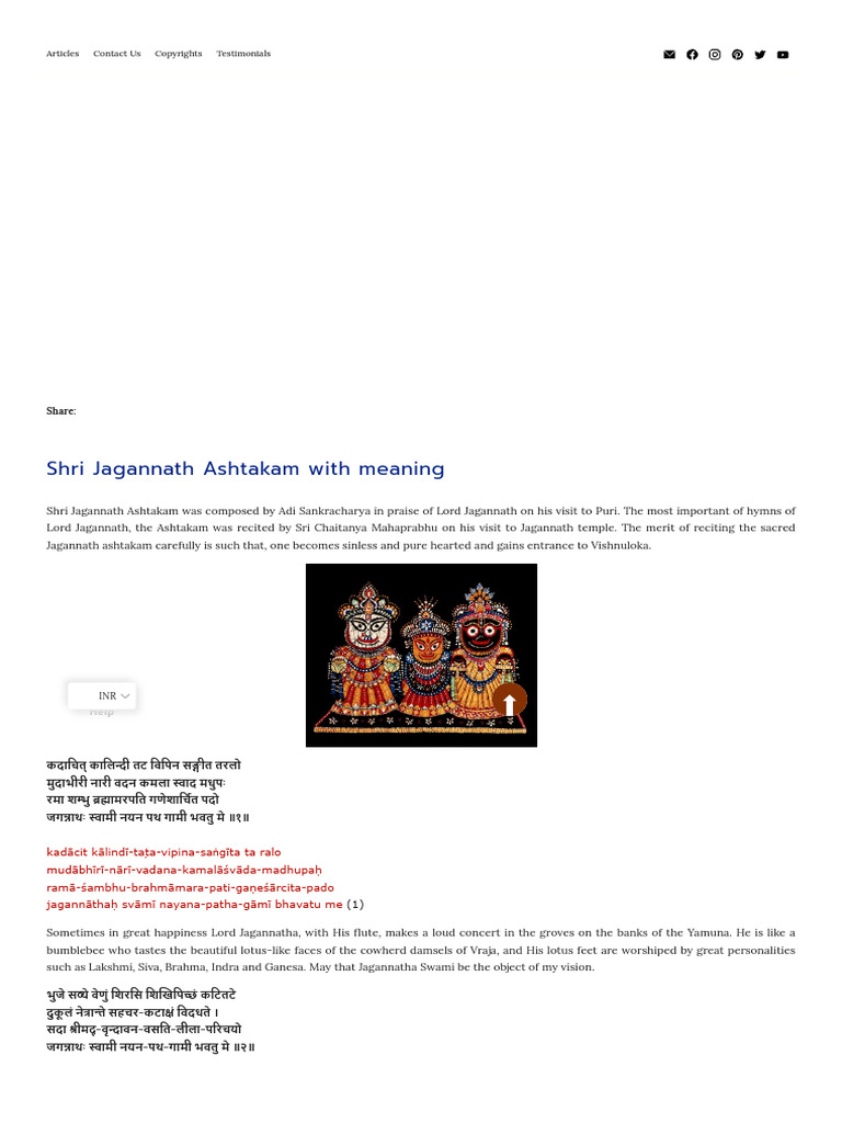 Shri Jagannath Ashtakam With Meaning - Devshoppe | PDF | Theistic ...