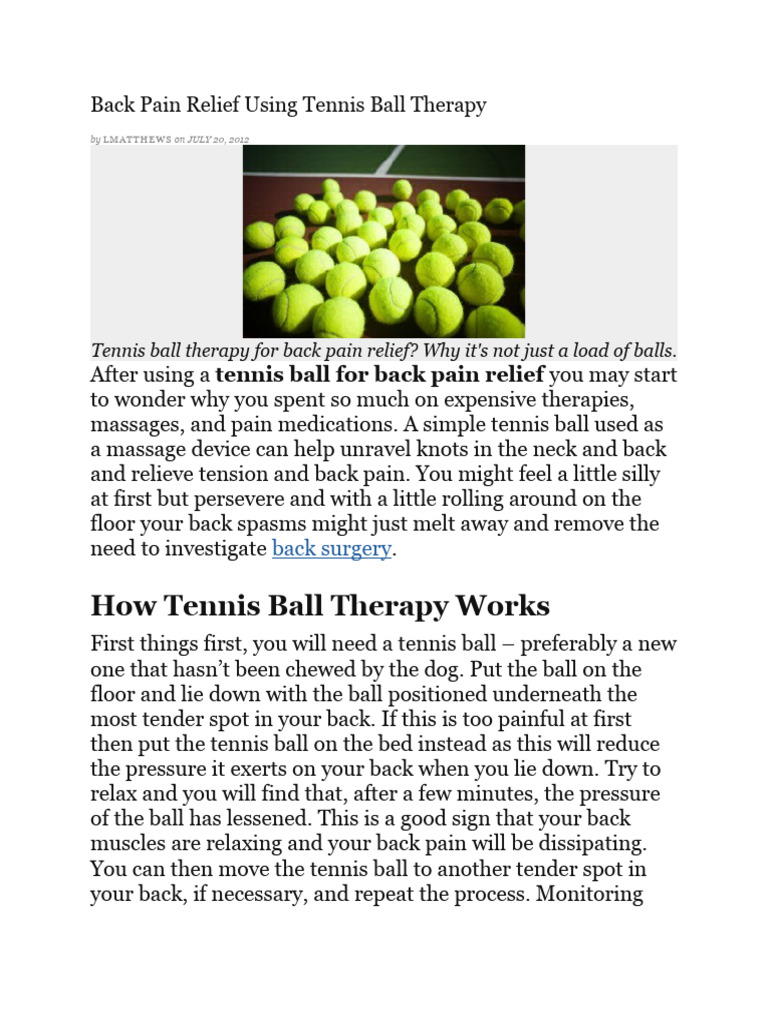 Back Pain Relief Using Tennis Ball Therapy | PDF | Back Pain | Massage