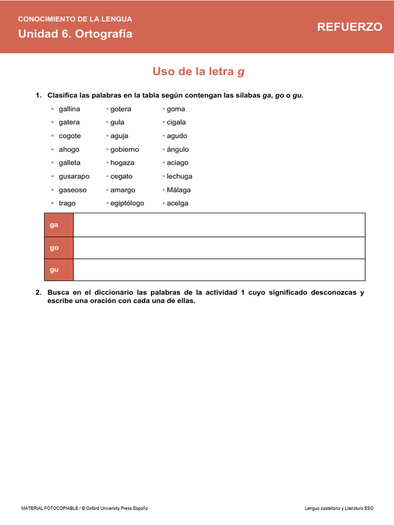Ejercicios de Ortografía con G y J | PDF | Diccionario