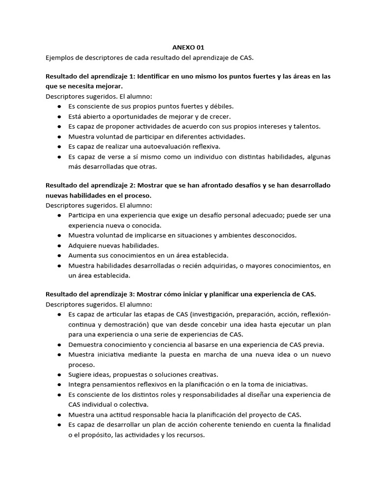 Resultados de Aprendizaje Cas | PDF