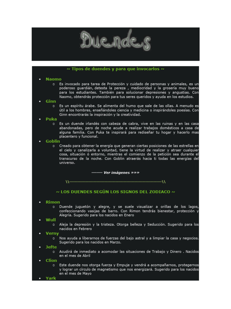 Tipos de Duendes | PDF