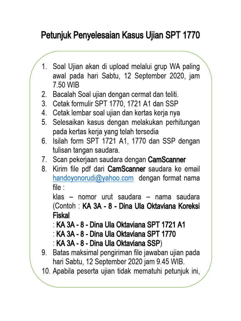 1 Petunjuk Penyelesaian Ujian SPT 1770 | PDF