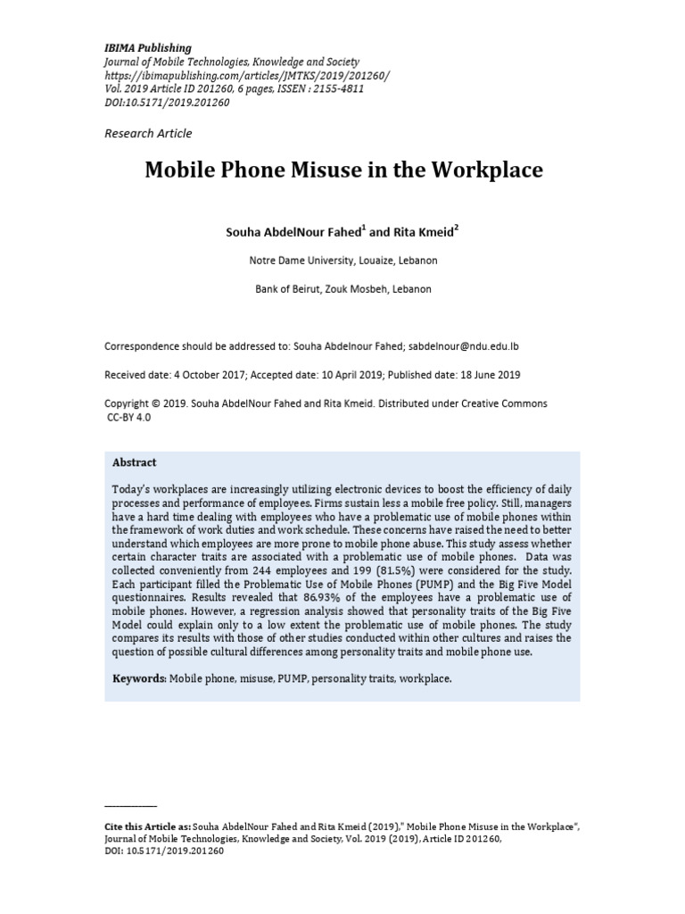 Big Five - Mobile Phone Misuse in The Workplace | PDF | Mobile Phones ...
