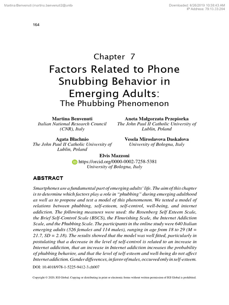 Factors Related To Phone Snubbing Behavior - Chapter | PDF | Adults | Social Networking Service