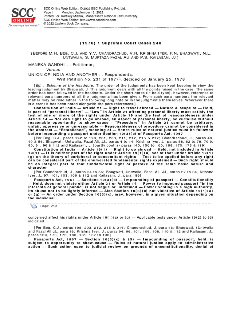 J 1978 1 SCC 248 AIR 1978 SC 597 1978 2 SCR 621 Kartikeykumarm Gmailcom 20220912 112046 1 138 ...