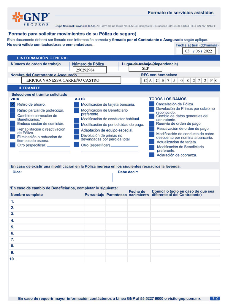 Formato de Servicios Asistidos | PDF