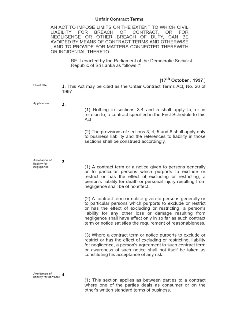 Unfair Contract Terms | PDF | Indemnity | Breach Of Contract