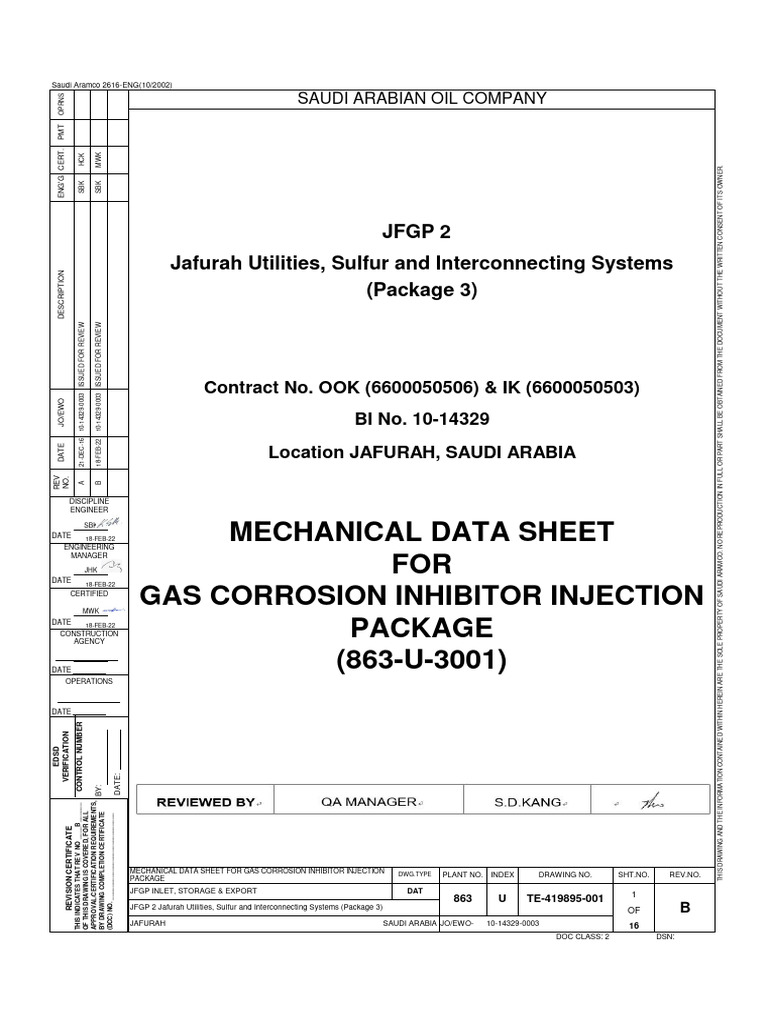TE-419895-001 - 863-U-3001 - Gas Corrosion Inhibitor Injection Package ...