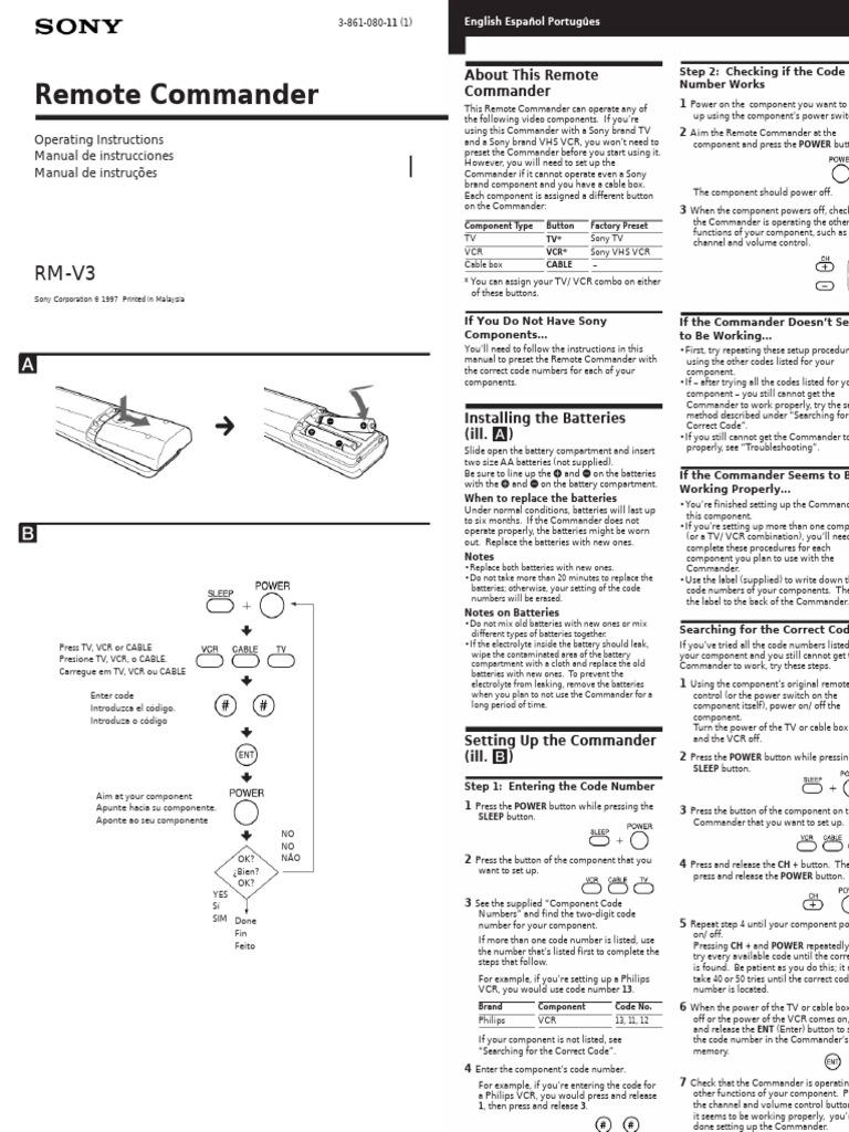 Manual Sony RM-V3 (Español - 2 Páginas) | PDF