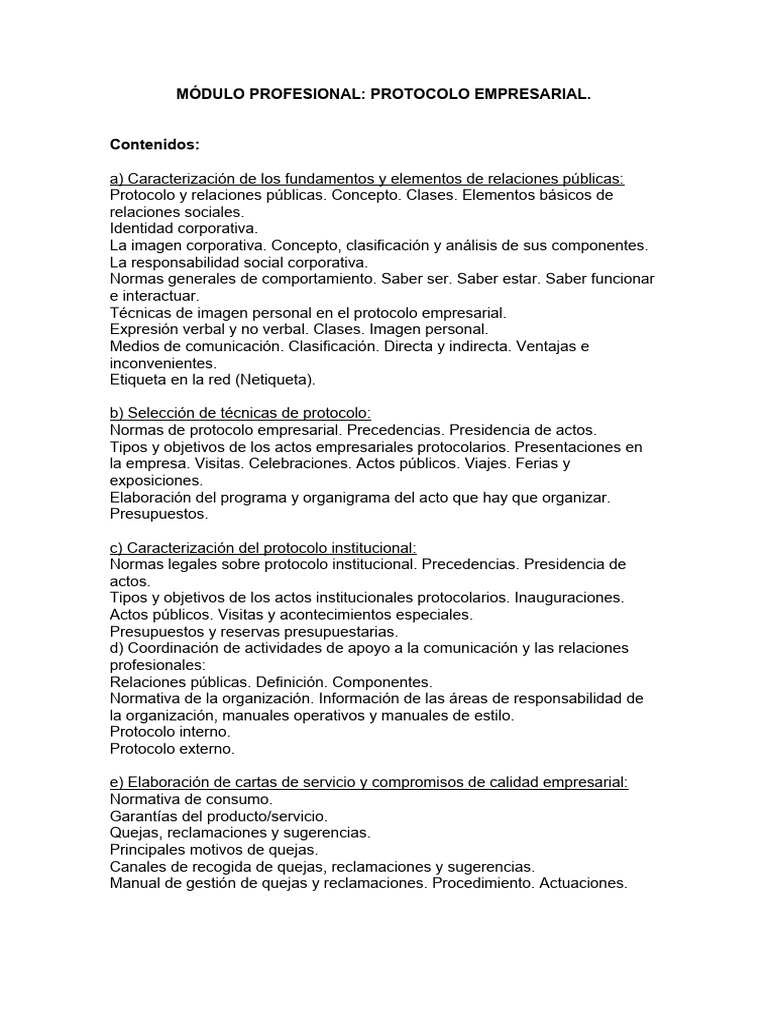 Curriculum Protocolo Empresarial | PDF