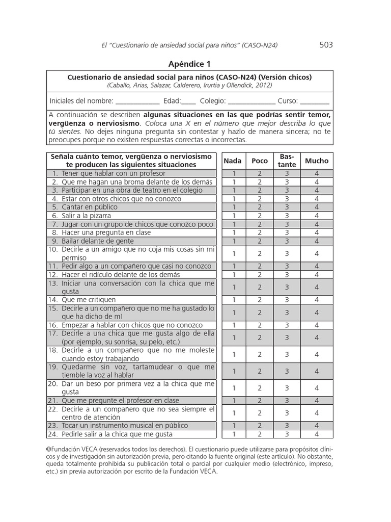 Cuestionario de ansiedad social para niños | PDF