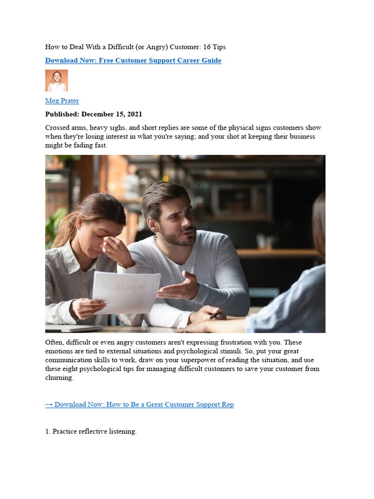 Tips for Handling Difficult Customers | PDF | Anger | Experience