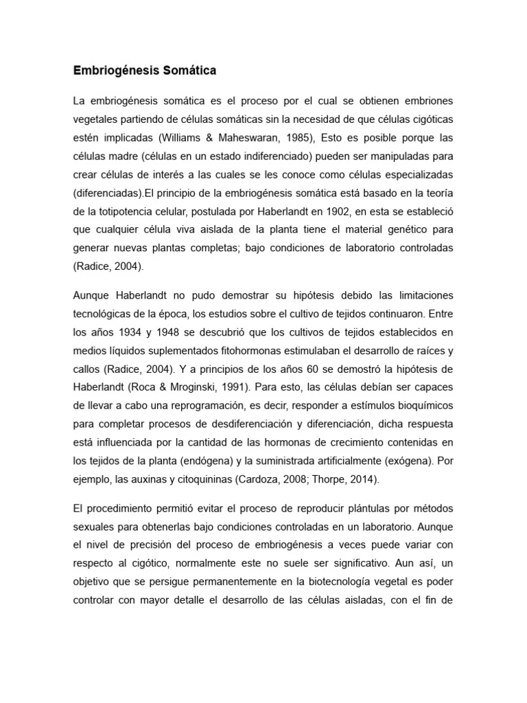 Embriogénesis Somática en Plantas | PDF | Hormona Vegetal | Biología