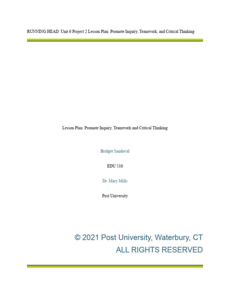 Edu510 Unit 6 Project 2 Assignment Template Revised2021 1 | PDF | Learning | Lesson Plan