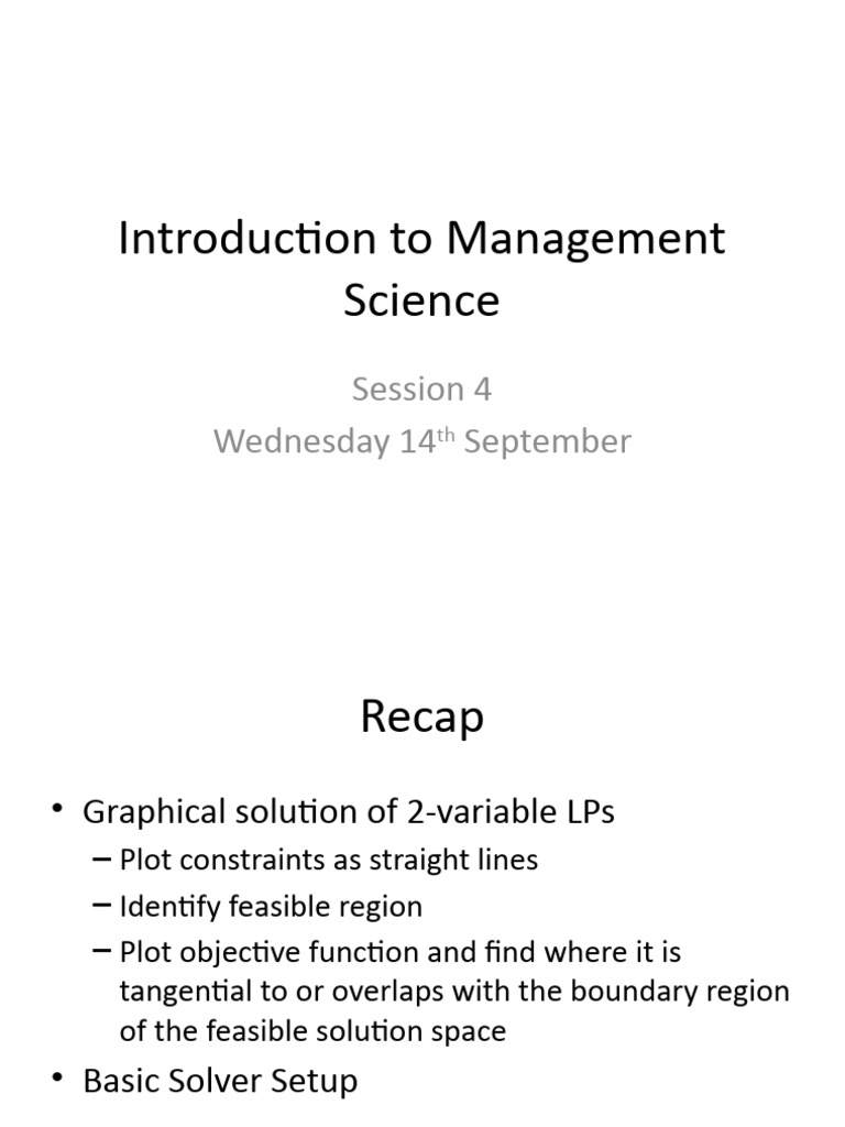 Session 4 - Wednesday 14th September | PDF | Mathematical Optimization | Spreadsheet
