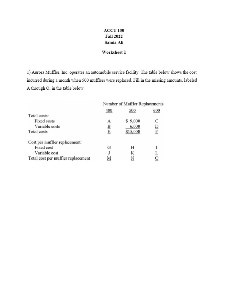 Cost Analysis Worksheet for ACCT 130 | PDF