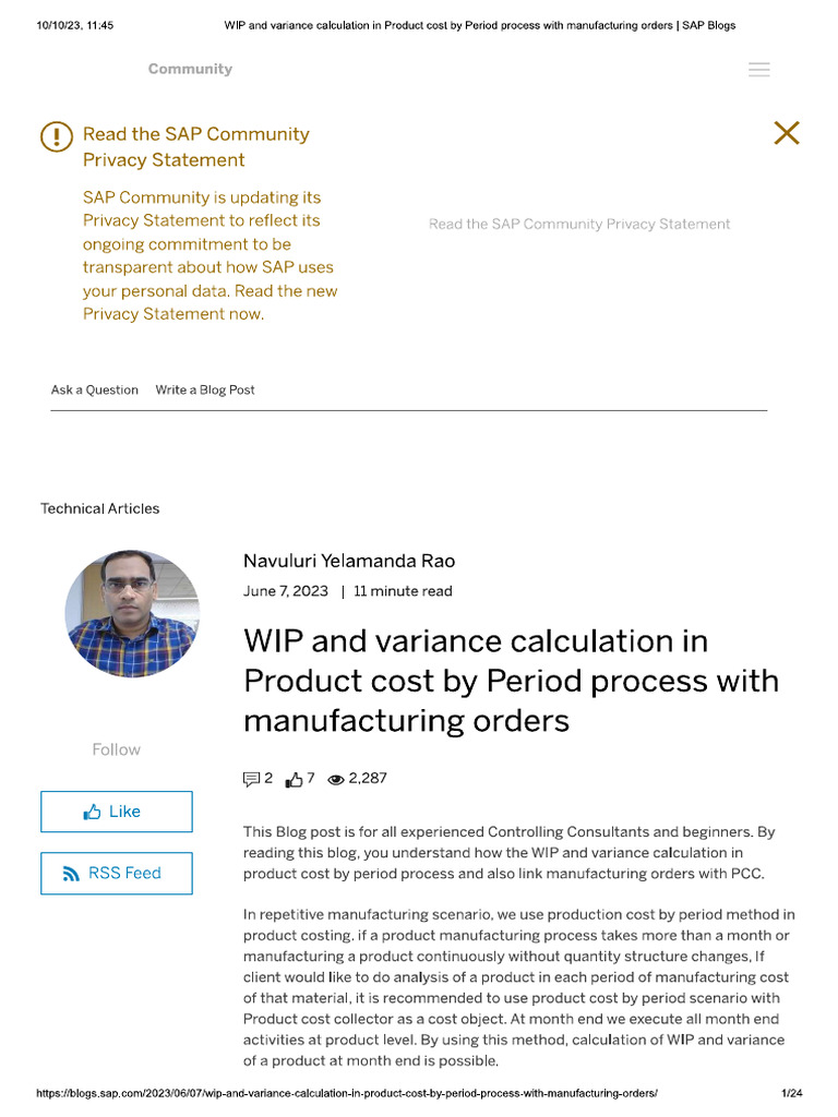 WIP and Variance Calculation in Product Cost by Period | PDF