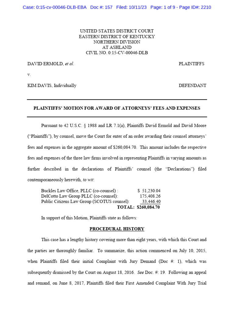 Plaintiffs' Motion For Attorney's Fees and Expenses | PDF | Lawsuit | Complaint