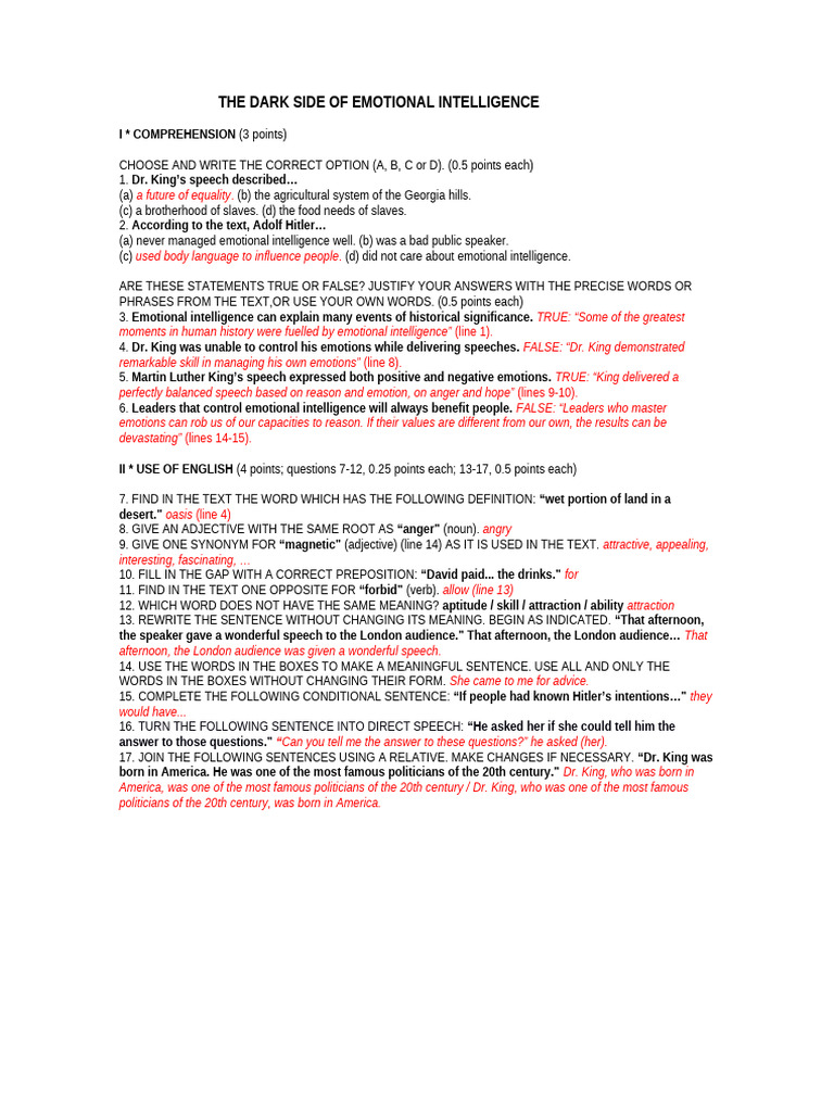 Answers The Dark Side of Emotional Intelligence 2 | PDF | Martin Luther ...