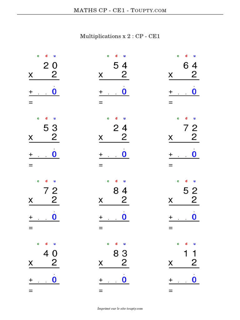 Multiplication CP Ce1 x2 Technique 1 Fiche 4 | PDF