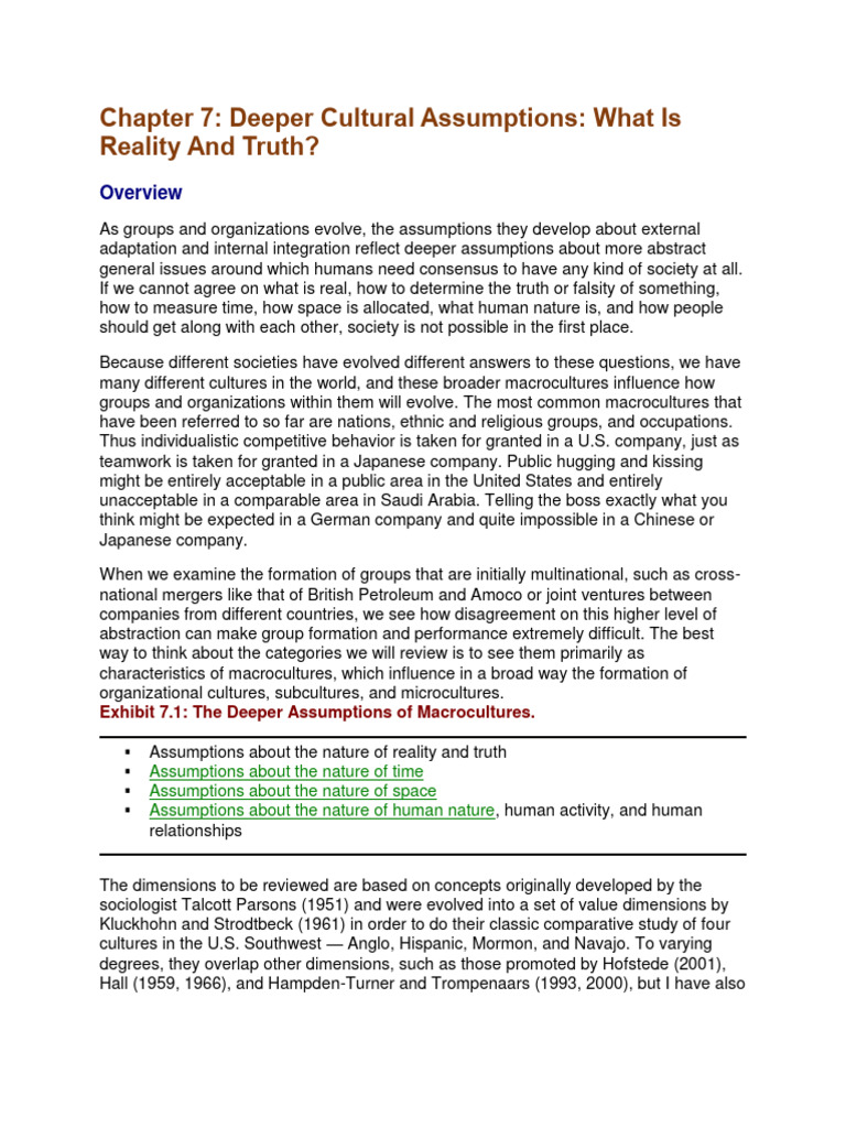 Chapter 7 - Deeper Cultural Assumptions-What Is Reality and Truth | PDF ...