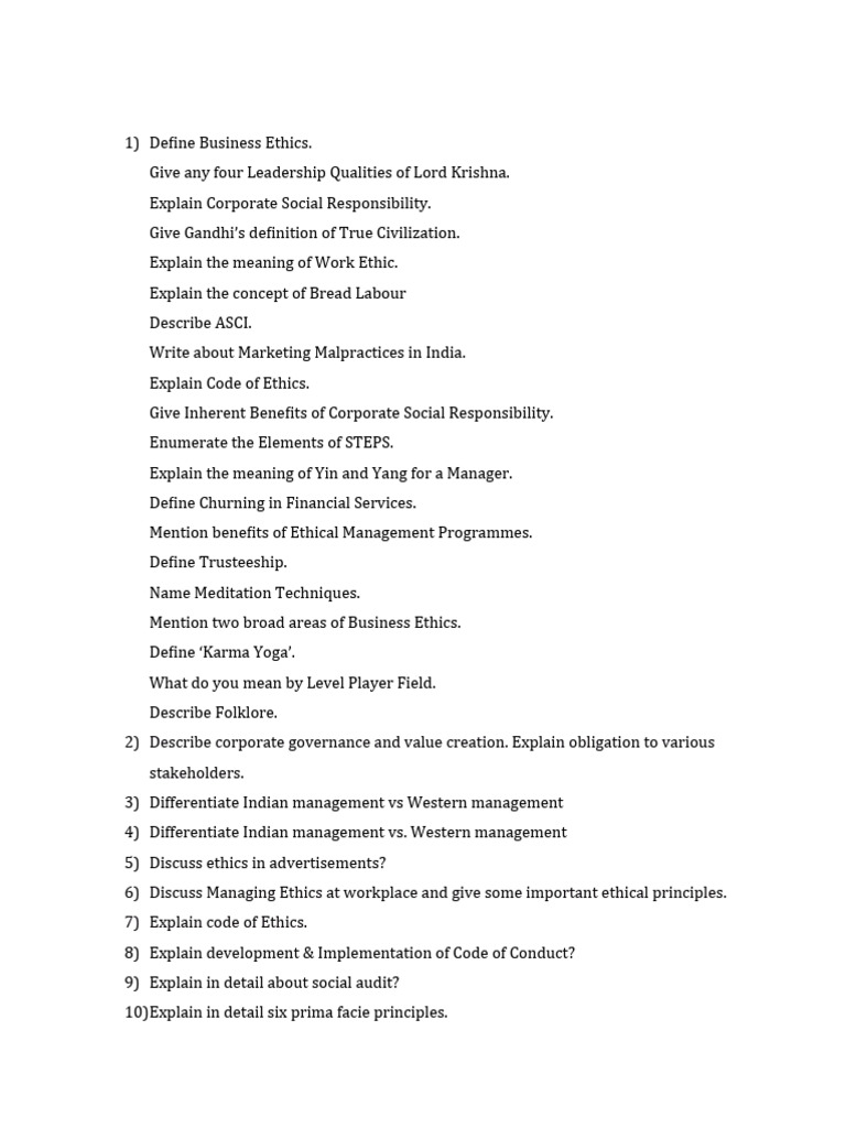 Ethics Question Bank | PDF | Corporate Social Responsibility | Business ...