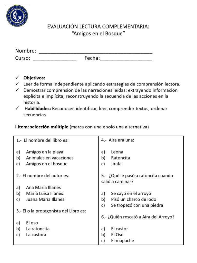 Prueba Libro Amigos En El Bosque Pdf