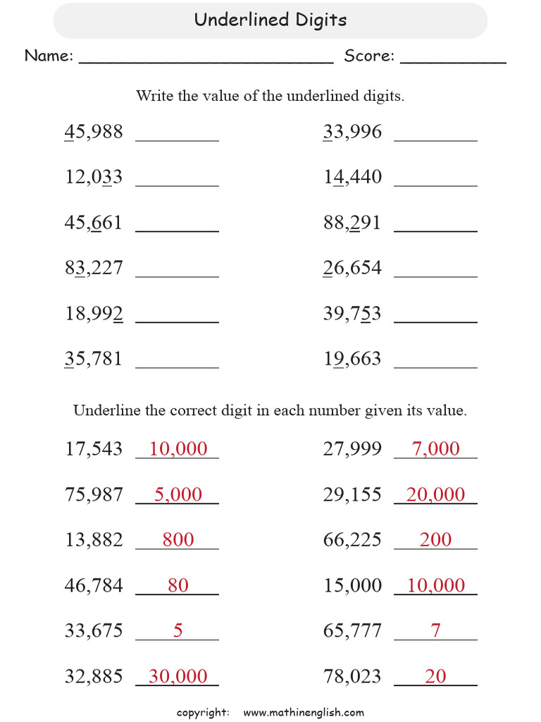 Underlined Digit Place Value P4 | PDF