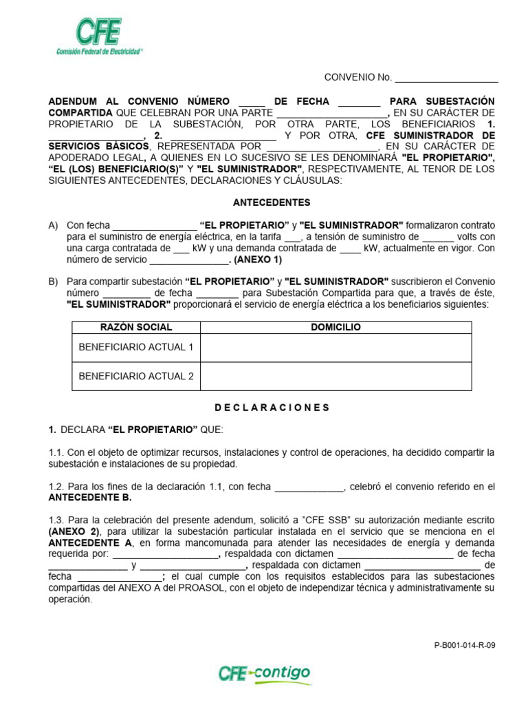 P-B001-014-R-09 Adendum Convenio para Subestación Compartida Previo A ...
