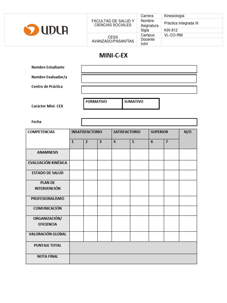 Mini Cex - Kin812 - 202320 | PDF | Evaluación | Maestros