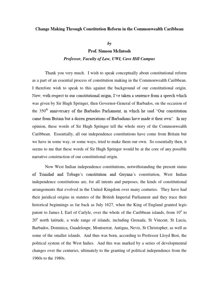 Change Making Through Constitution Reform in The Commonwealth Caribbean ...