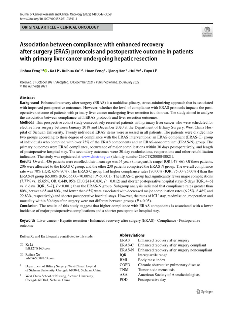 2022 - Association Between Compliance With Enhanced Recovery After ...