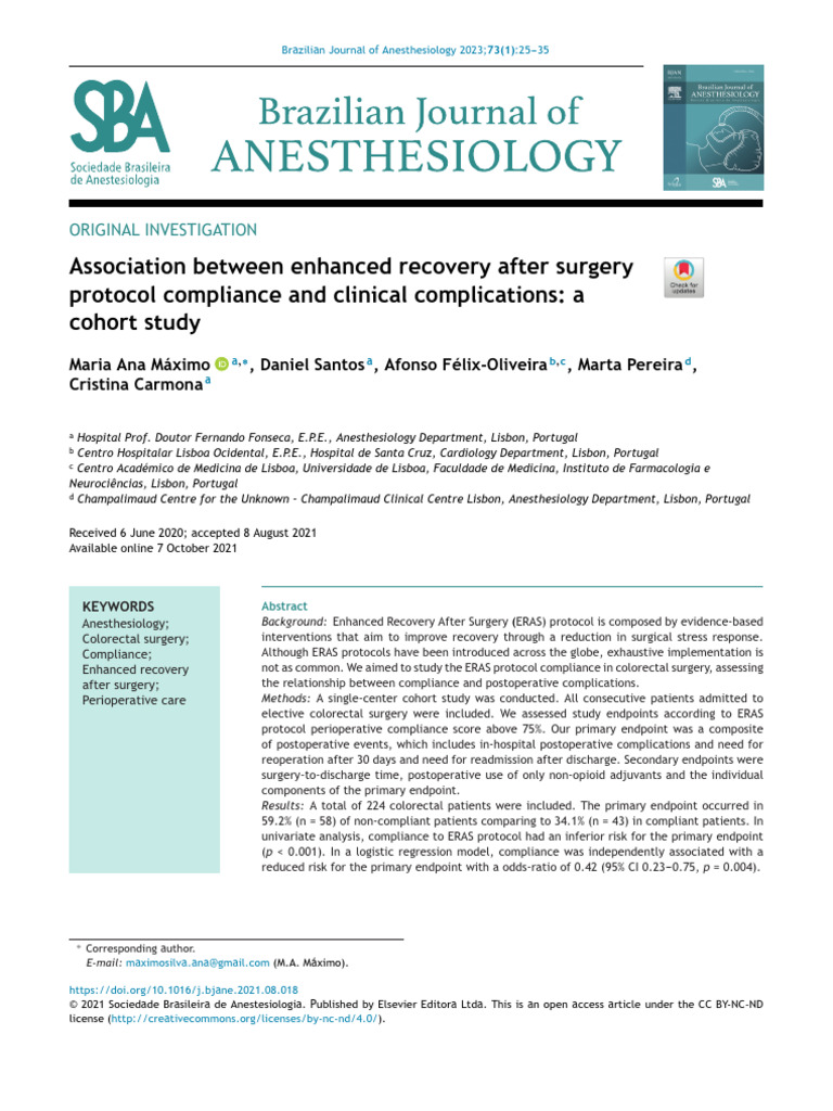 Association Between Enhanced Recovery After Surgery Protocol Compliance ...