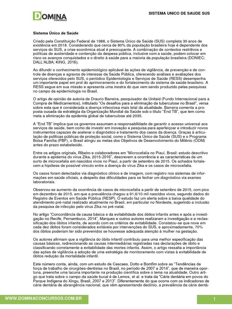 02 Sistema Unico de Saude SUS | PDF | Epidemiologia | Descentralização