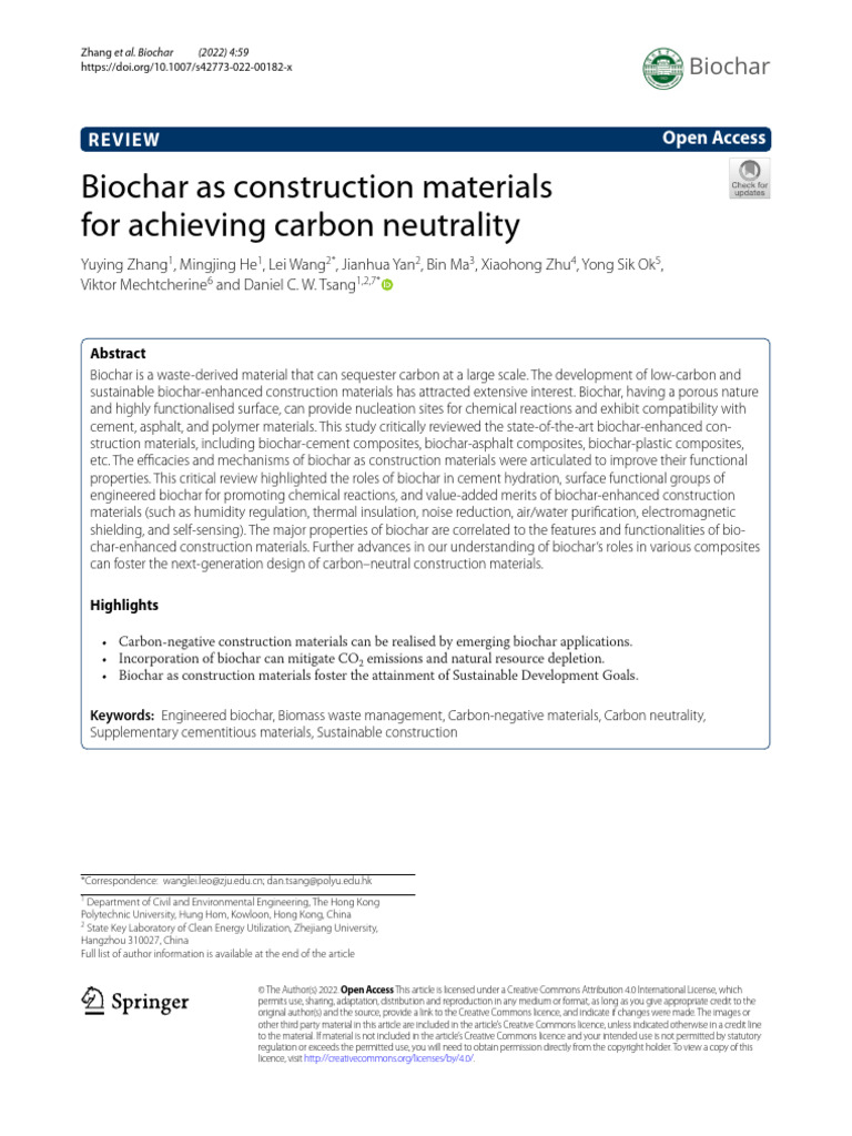 Zhang-2022-Biochar_as_construction_materials_for-(published_version) | PDF | Pyrolysis | Concrete