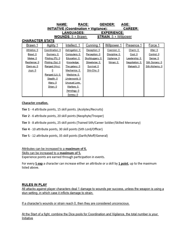 Star Wars RPG Character Creation Guide | PDF