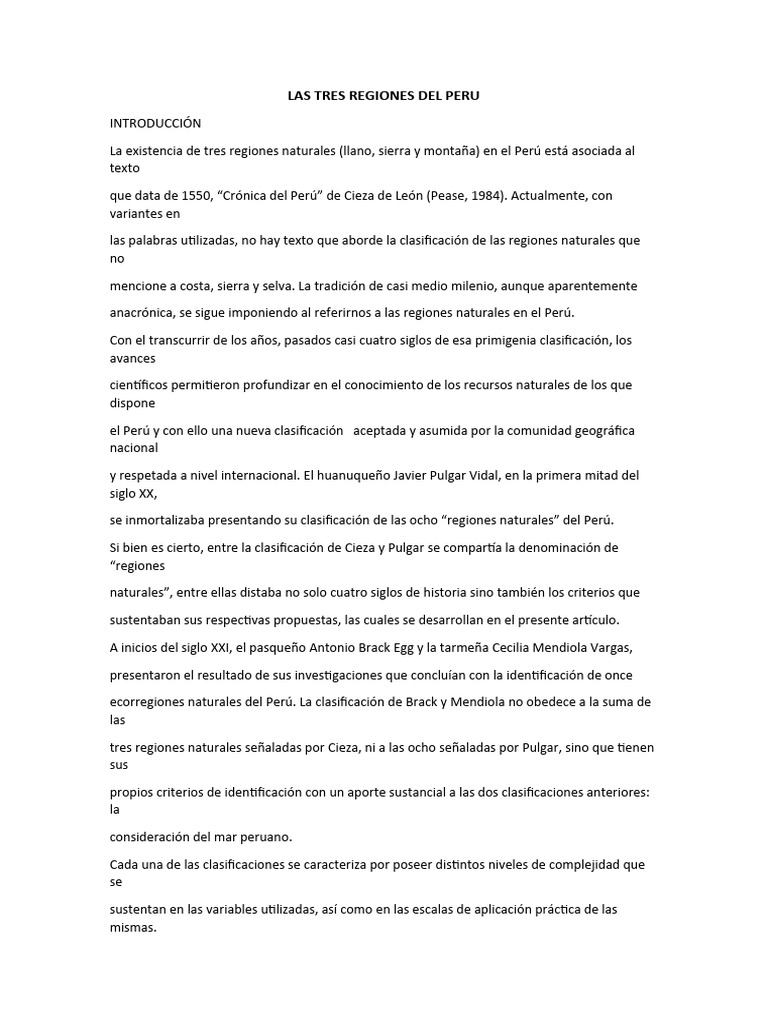 Las Tres Regiones Del Peru | PDF | Perú | Andes