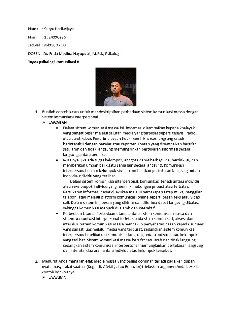 1051 29 Tugas Psi Komunikasi 8 Surya H 1924090226 | PDF